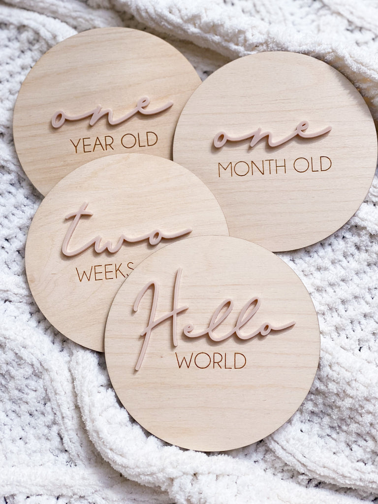 Set of 15 Baby Milestone Cards - Wooden and Acrylic - Elkwood Designs