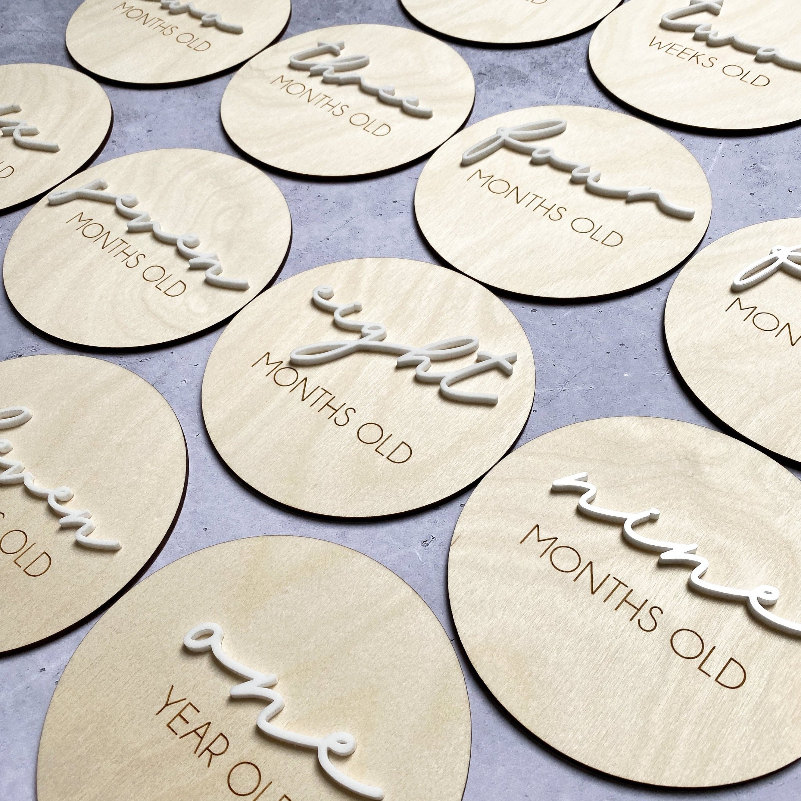 Set of 15 Baby Milestone Cards - Wooden and Acrylic — Elkwood Designs